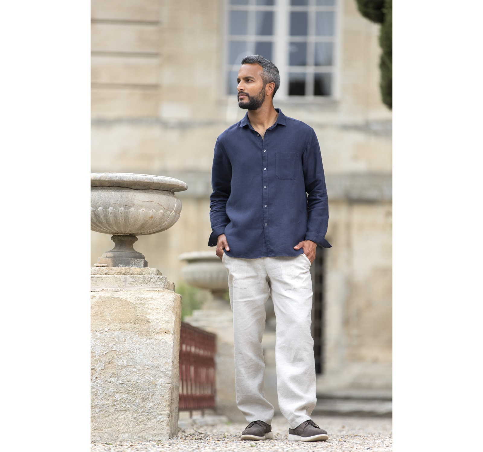 Ensemble en lin pour homme: CCHEMISE SOAN COL MAO EN LIN BLEU MARINE ET ...